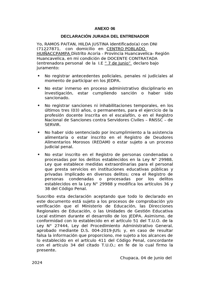 ANEXO 06 Entrenadores | PDF