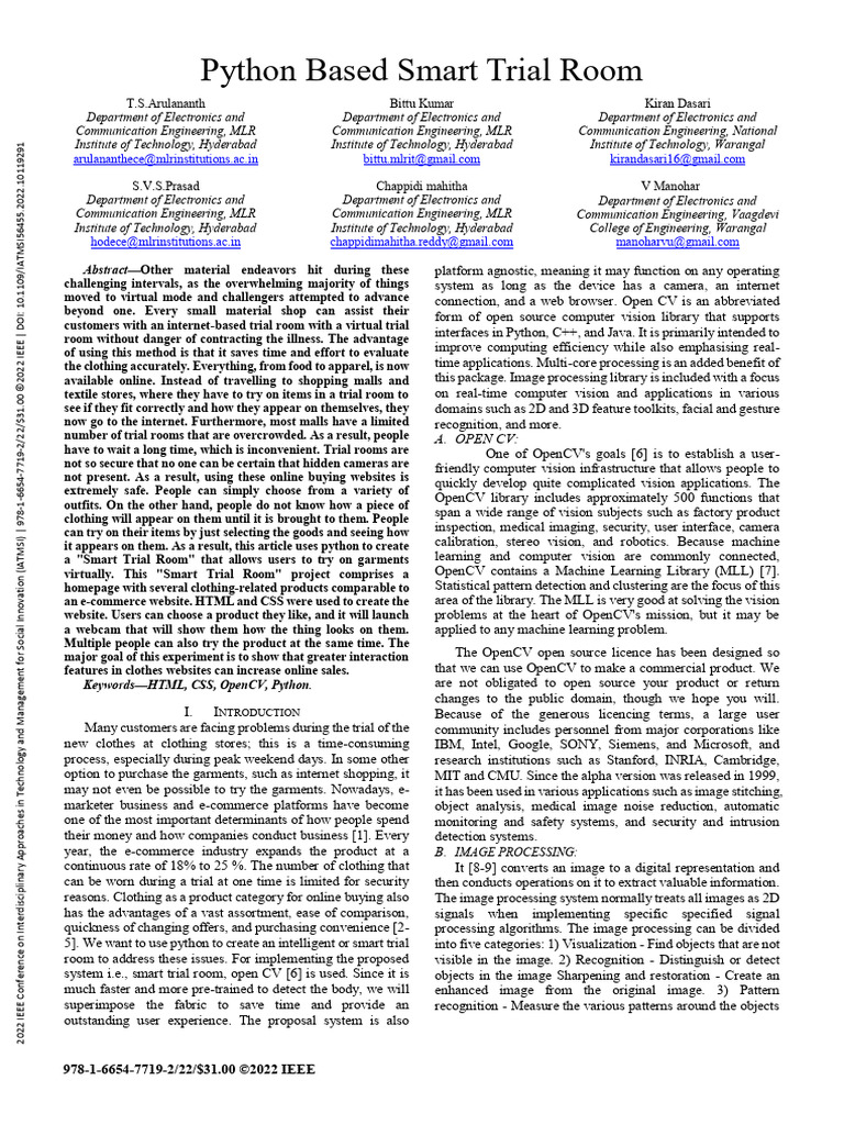 Python Based Smart Trial Room Conference | PDF