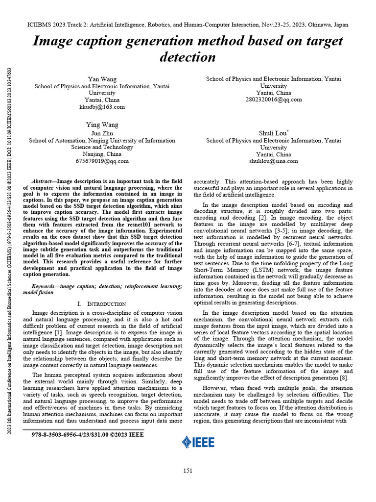 Image Caption Generation Method Based on Target Detection | PDF