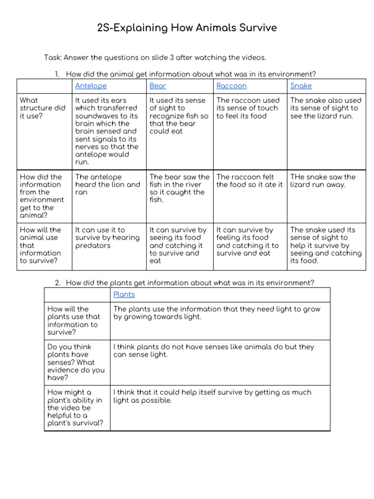 Colin 2S-Explaining How Animals Survive | PDF