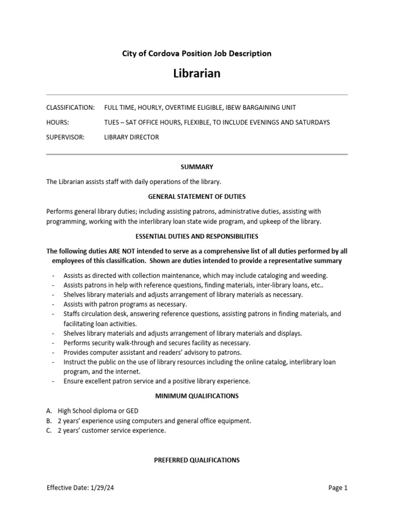 Librarian-Job-Description | PDF