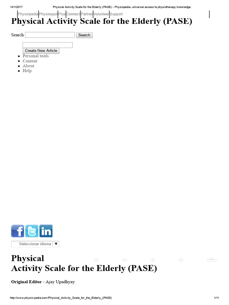 Physical Activity Scale for the Elderly (PASE) | PDF