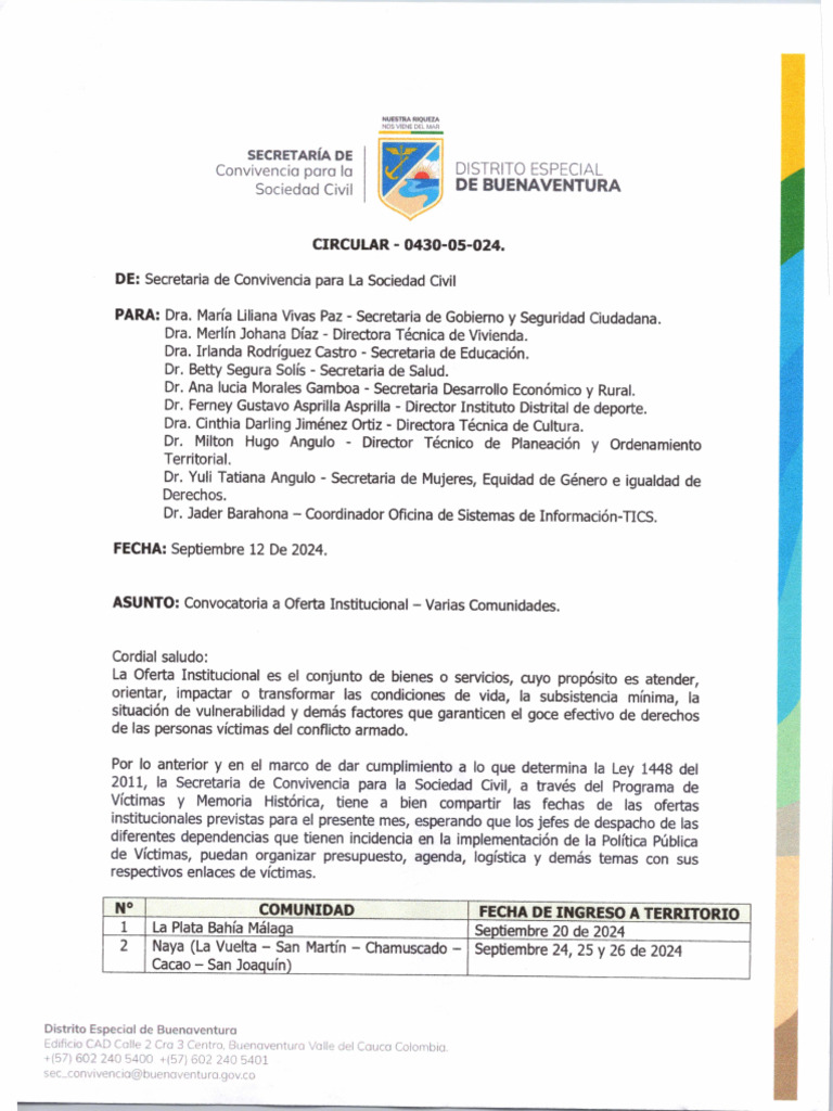 CIRCULAR 024 - Convocatoria Oferta Institucional Varias Comunidades | PDF