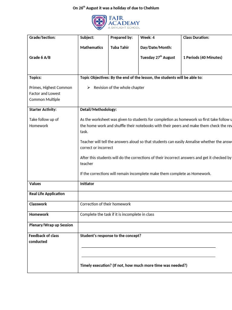 Math Grade 6 Week 4 (27 - 30 August) | PDF