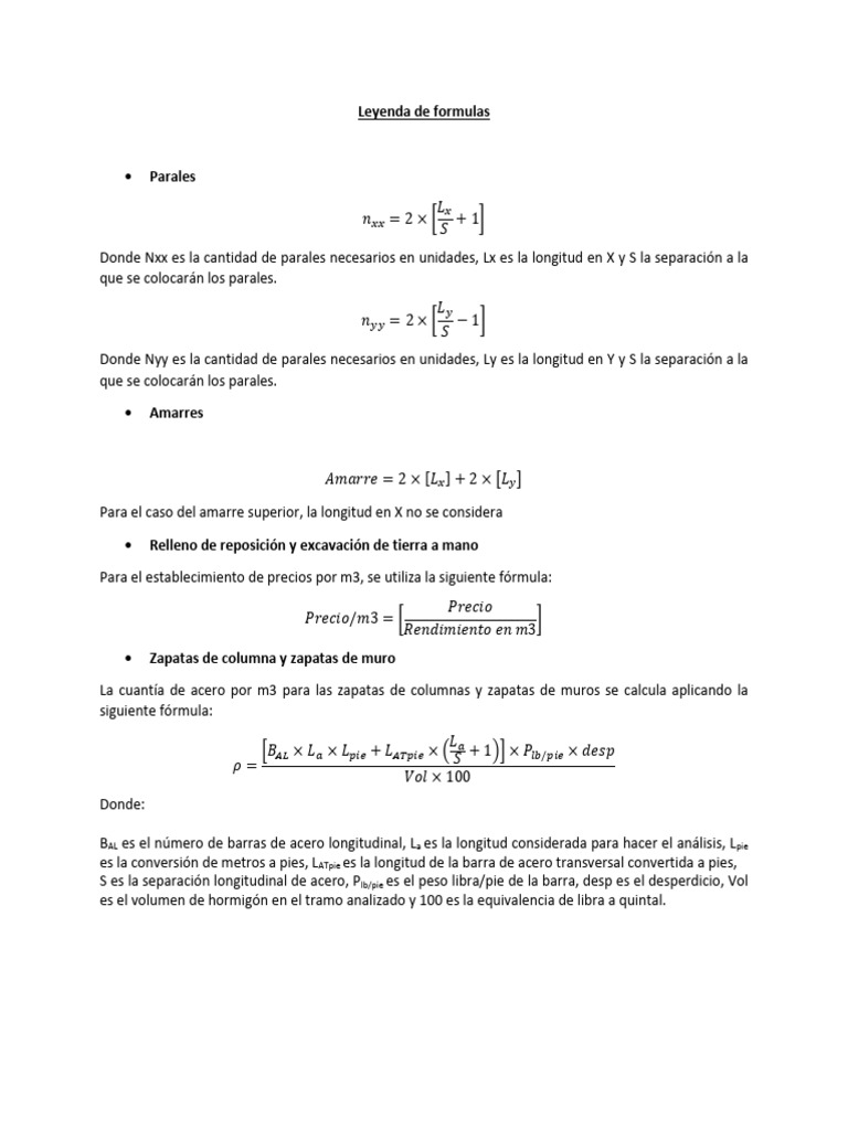 Leyenda de Formulas | PDF