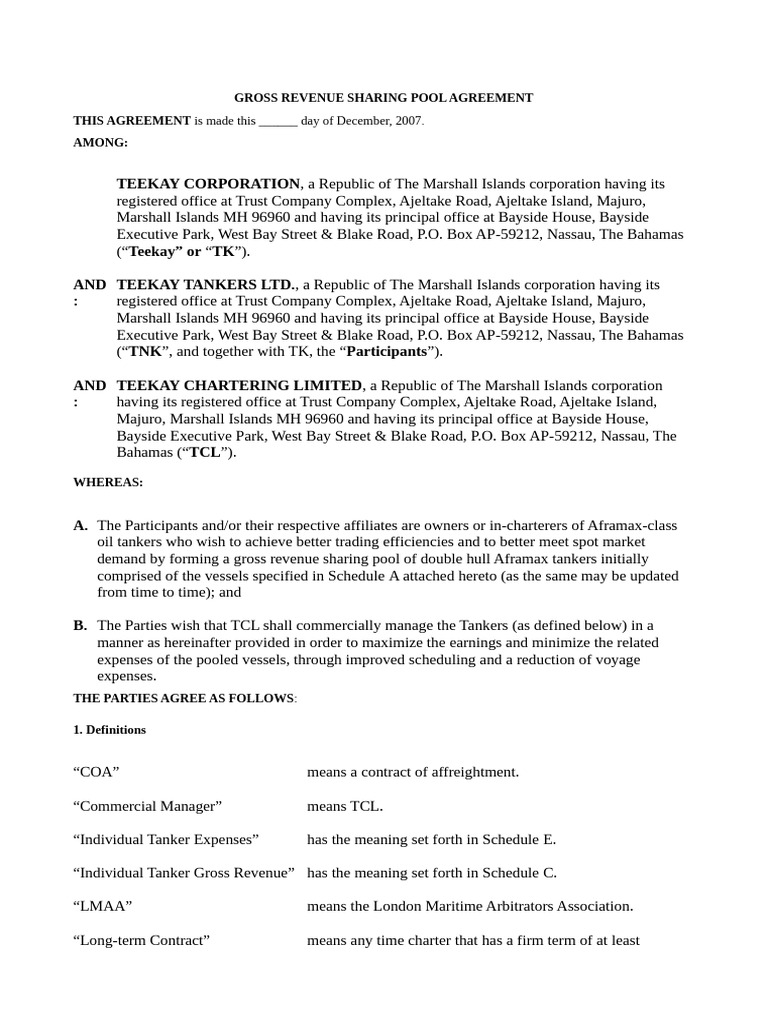 Pool Sharing Agreement | PDF
