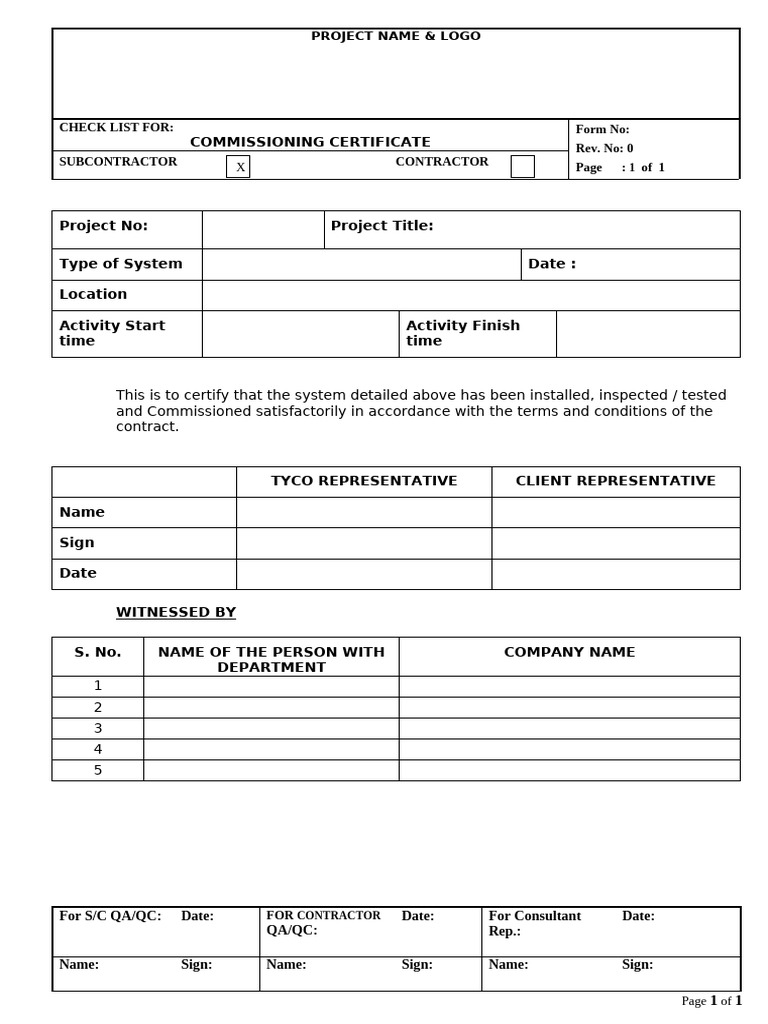 Final Commissioning Checklist For Clean Agent System | PDF