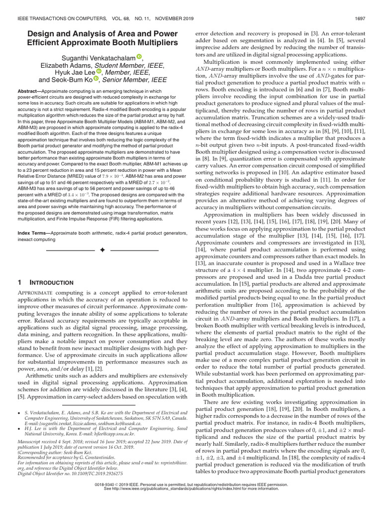Design and Analysis of Area and Power Efficient Approximate Booth Multipliers | PDF