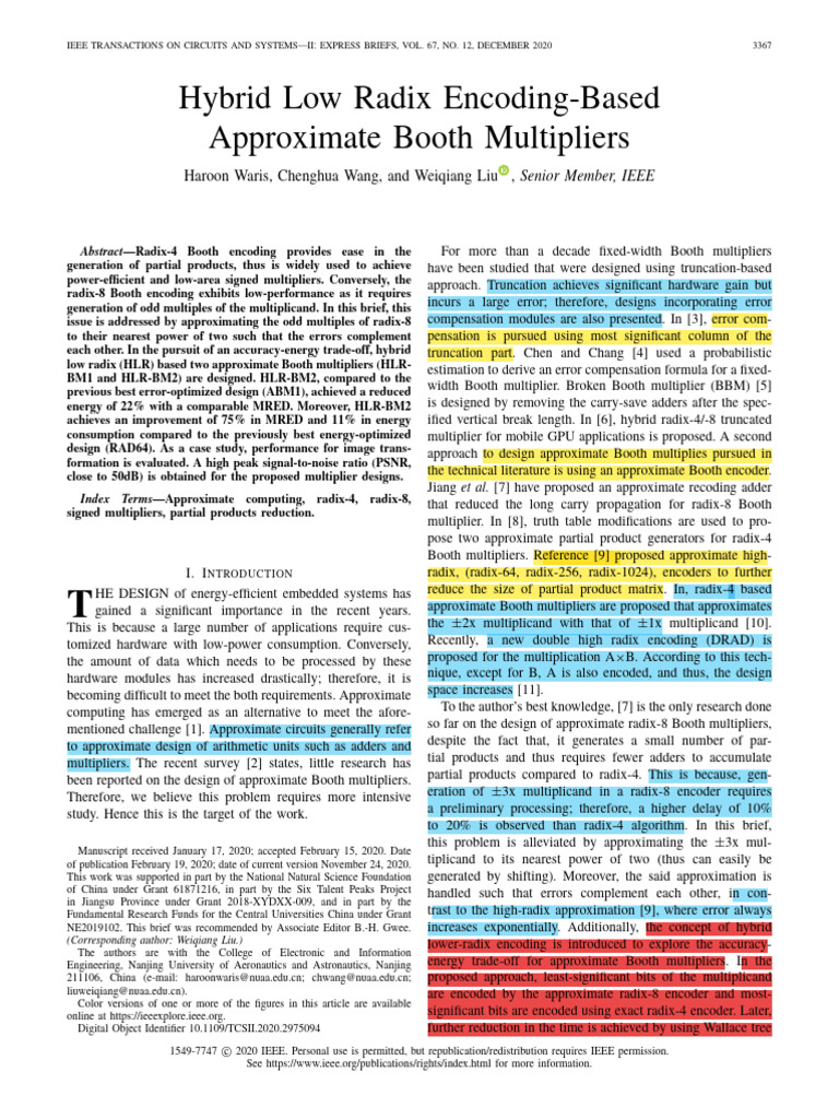 Hybrid Low Radix Encoding-Based Approximate Booth Multipliers | PDF