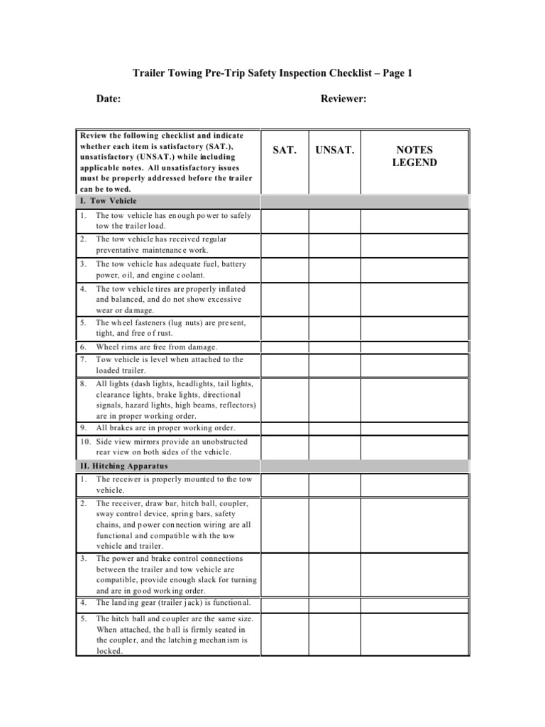 Trailer Towing Pretrip Safety Checklist | PDF | Trailer (Vehicle ...