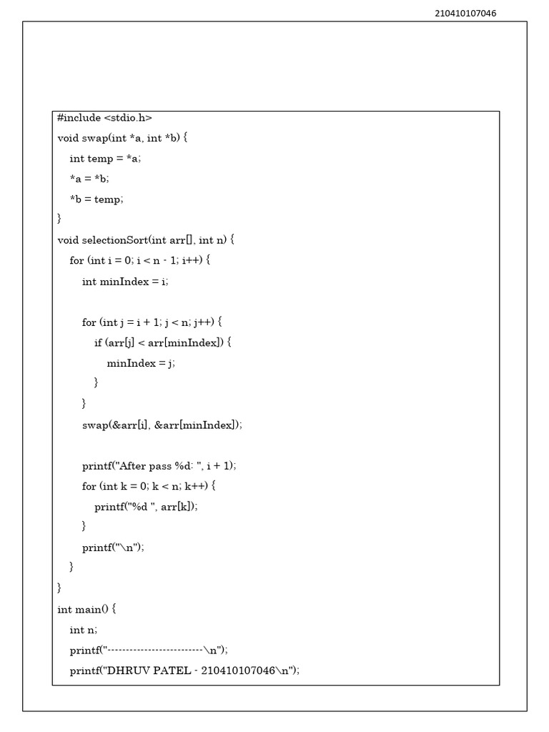 Selection Sort Program | PDF
