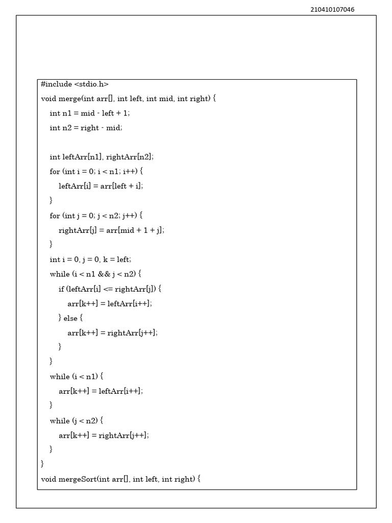 Merge Sort Program | PDF