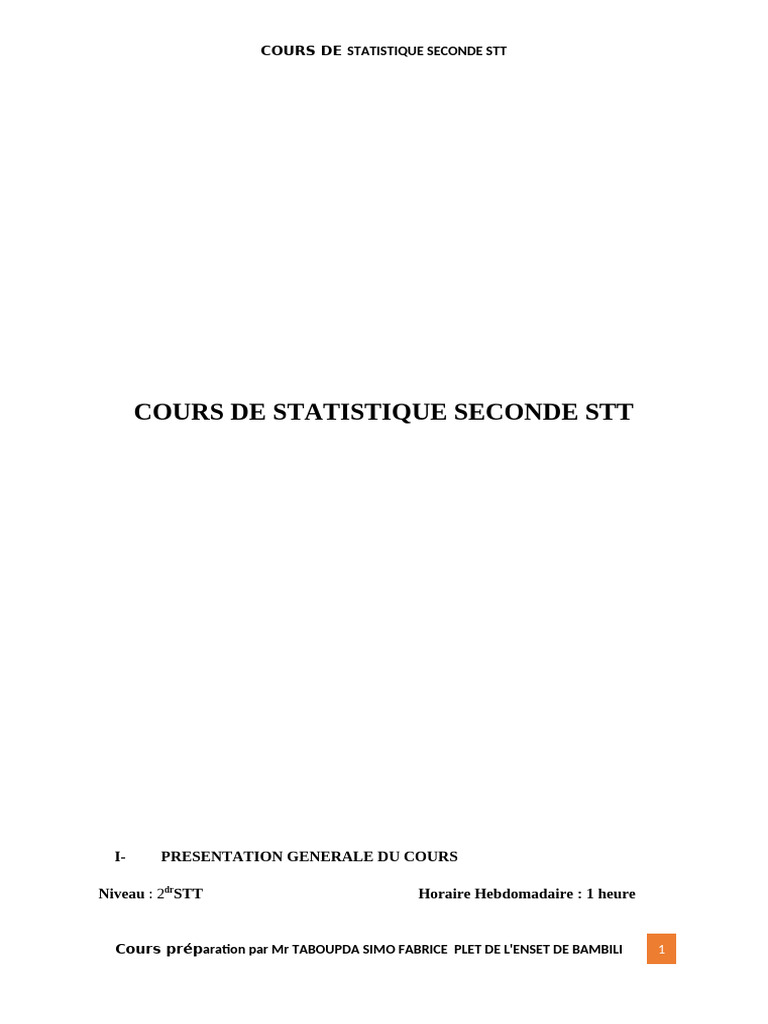 Cours Statistique 2nd STT | PDF