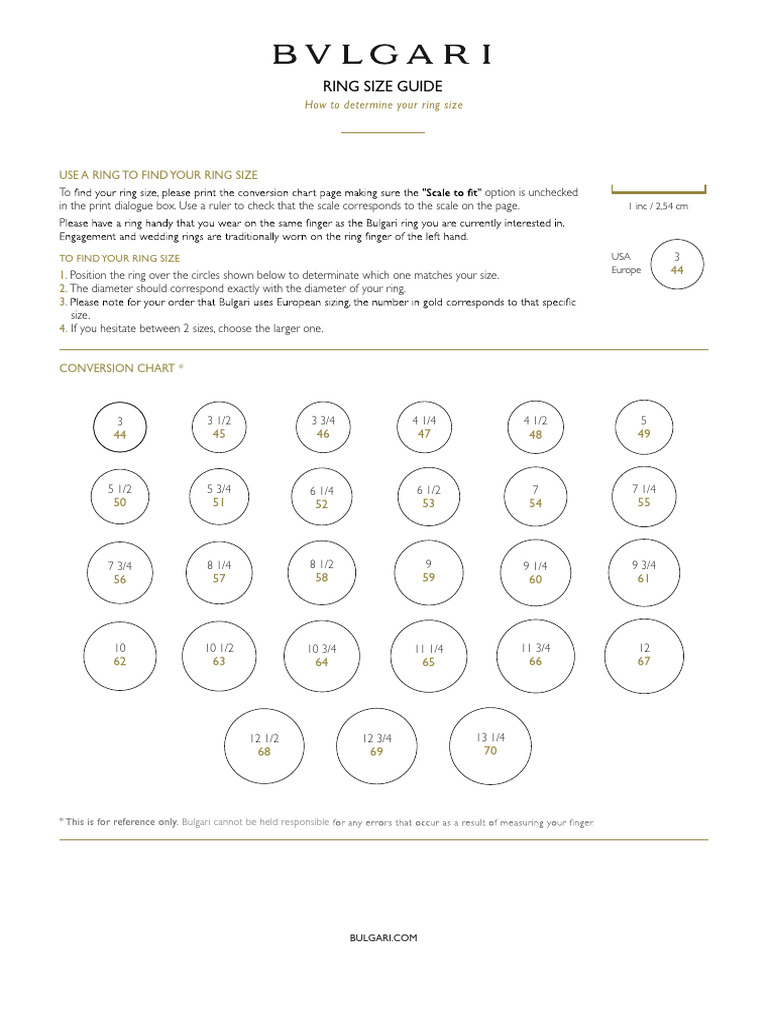 Bulgari Ring Chart | PDF