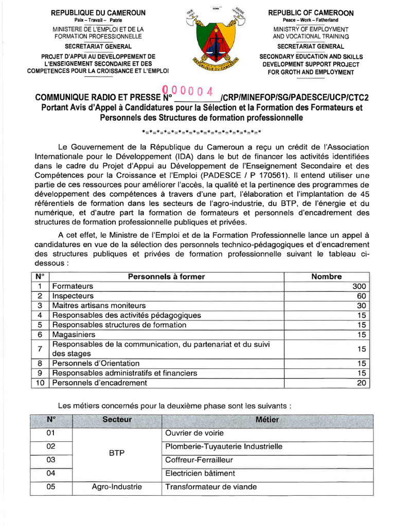 Appel A Candidatures Formation Des Formateurs Et Personnels Des Structures de Formation | PDF