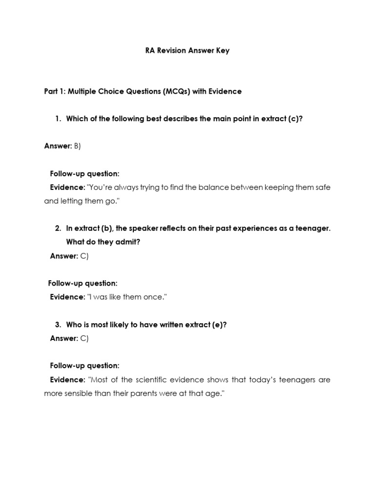 RA Revision Answer Key | PDF