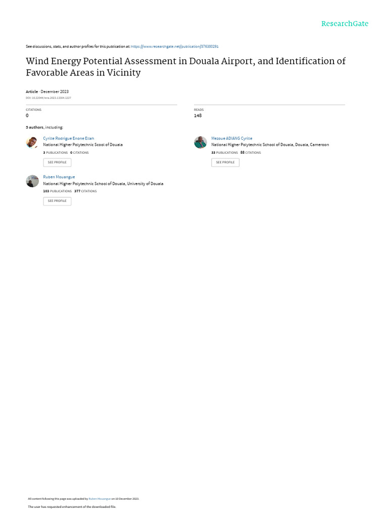 Wind Energy Potential Assessment in Douala Airport | PDF