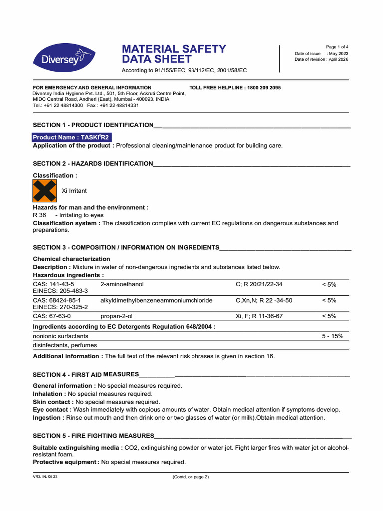 MSDS Taski R2 | PDF