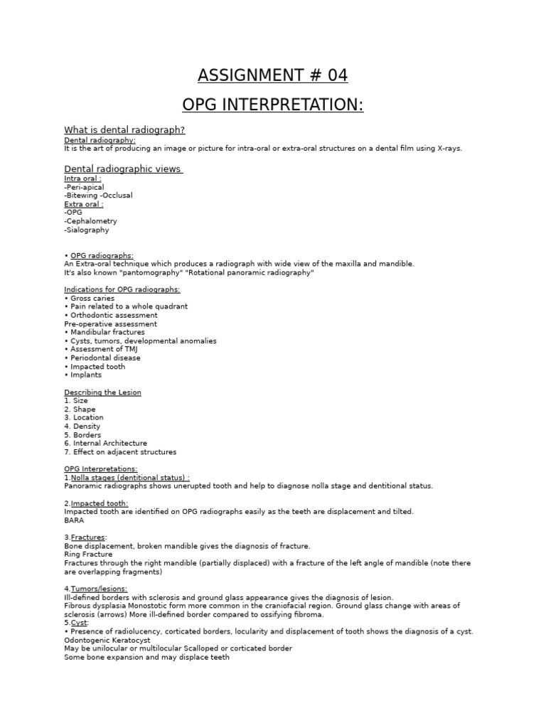 OPG Radiograph Interpretation Guide | PDF