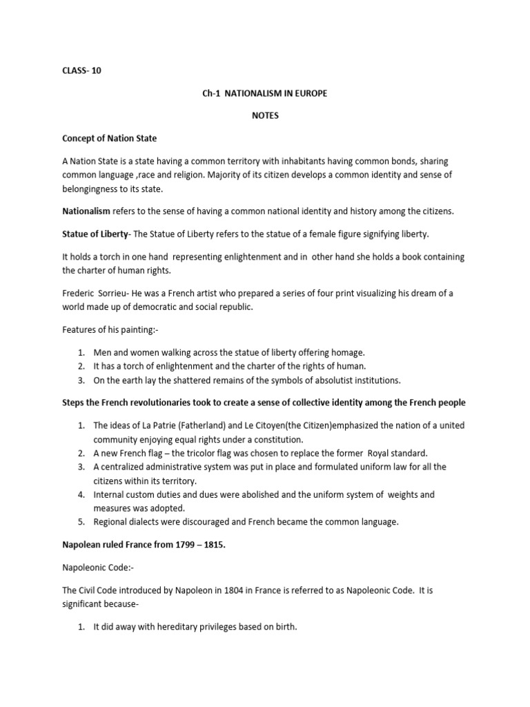 Class 10 Nationalism in Europe - Notes | PDF