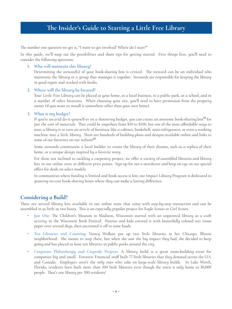 Insider's Guide To Starting A Little Free Library | PDF | Libraries