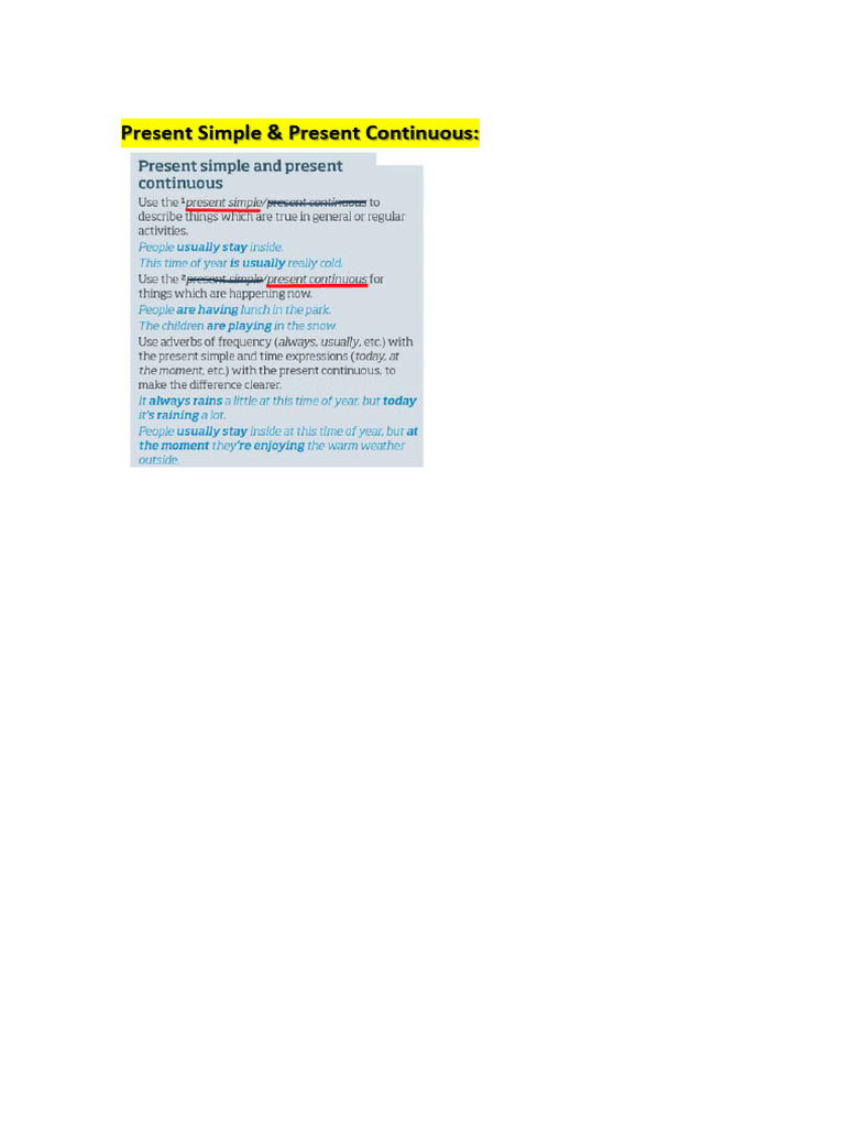 Present Simple & P. Continuous | PDF