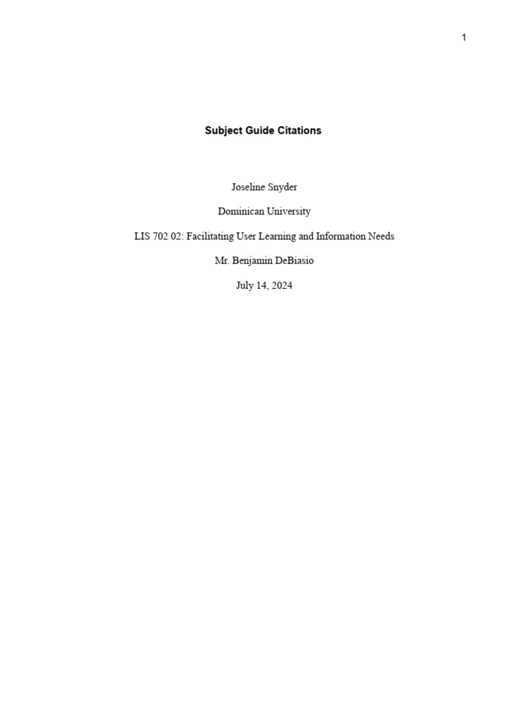 LIS 702 Subject Guide | PDF