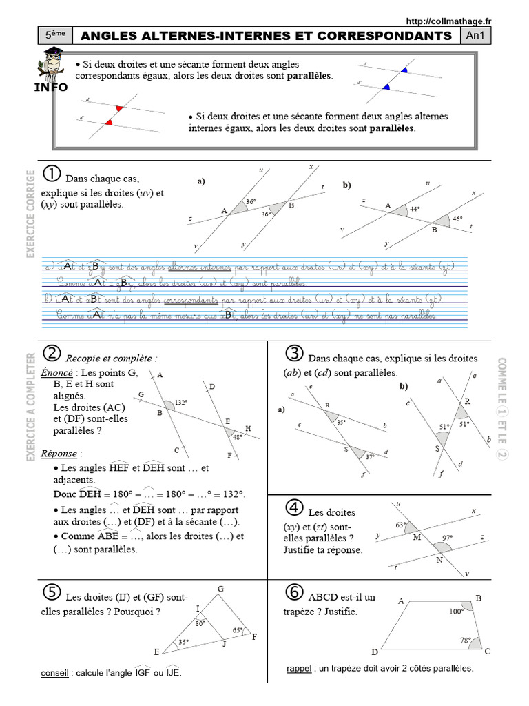 An1 Utiliser Les Angles Alternes Internes Et Correspondants | PDF