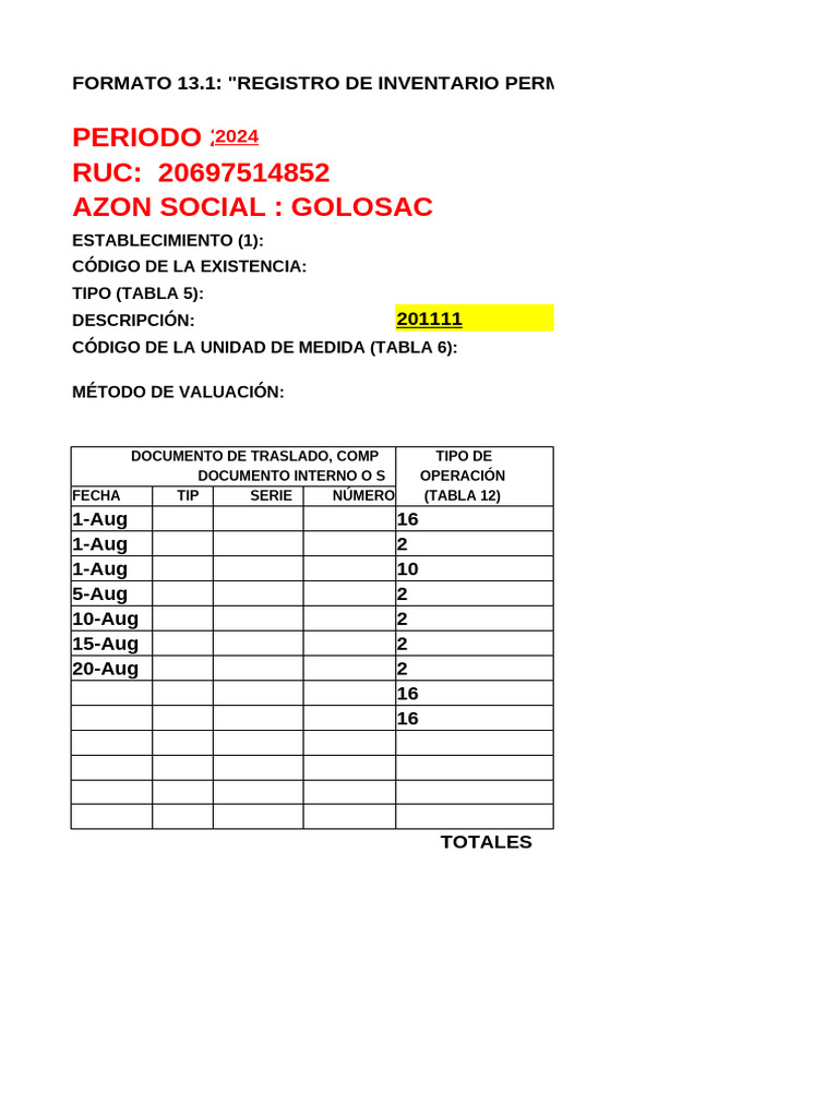 Formato Kardex | PDF