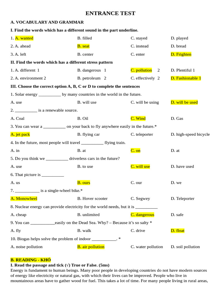 Entrance Test (Overall 7) | PDF