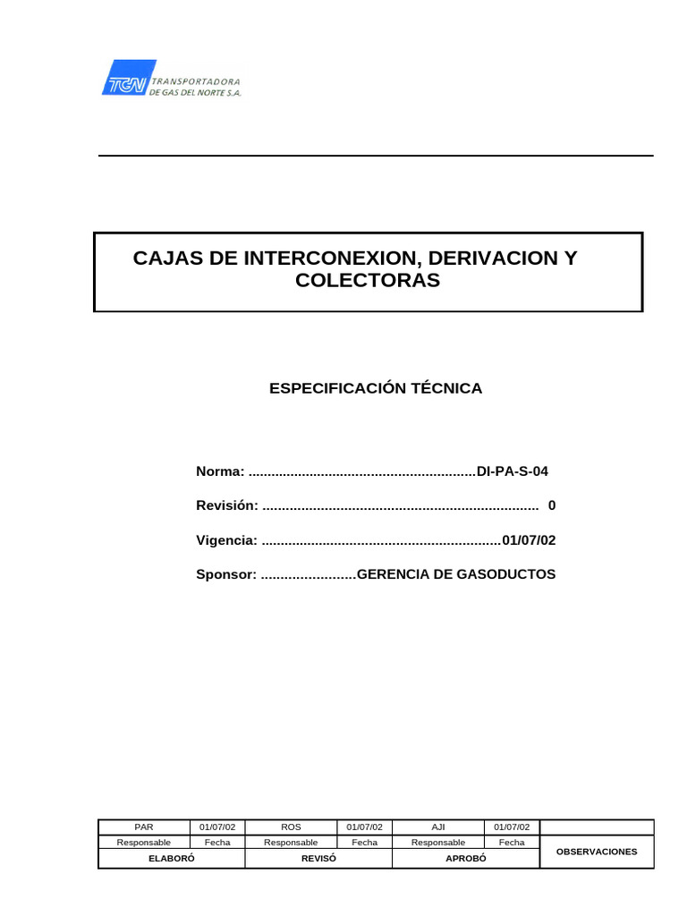 Cajas de Interconex Derivac y colectoras-TGN | PDF