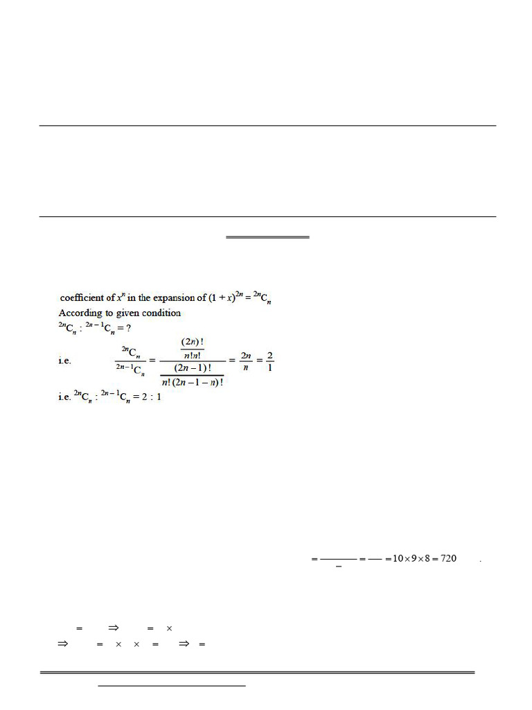 Maths Class Xi Chapter 05 06 Permutation Combinations and Binomial Theorem Practice Paper 05 ...