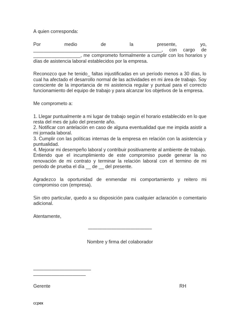 CARTA COMPROMISO FALTAS | PDF