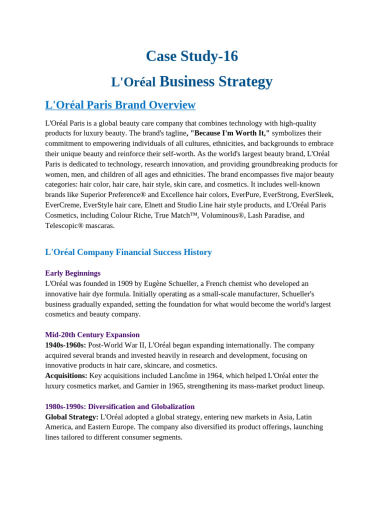 Case Study L'Oréal Business Strategy | PDF