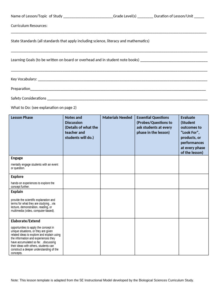Lesson Plan Template 5 ESecondary | PDF