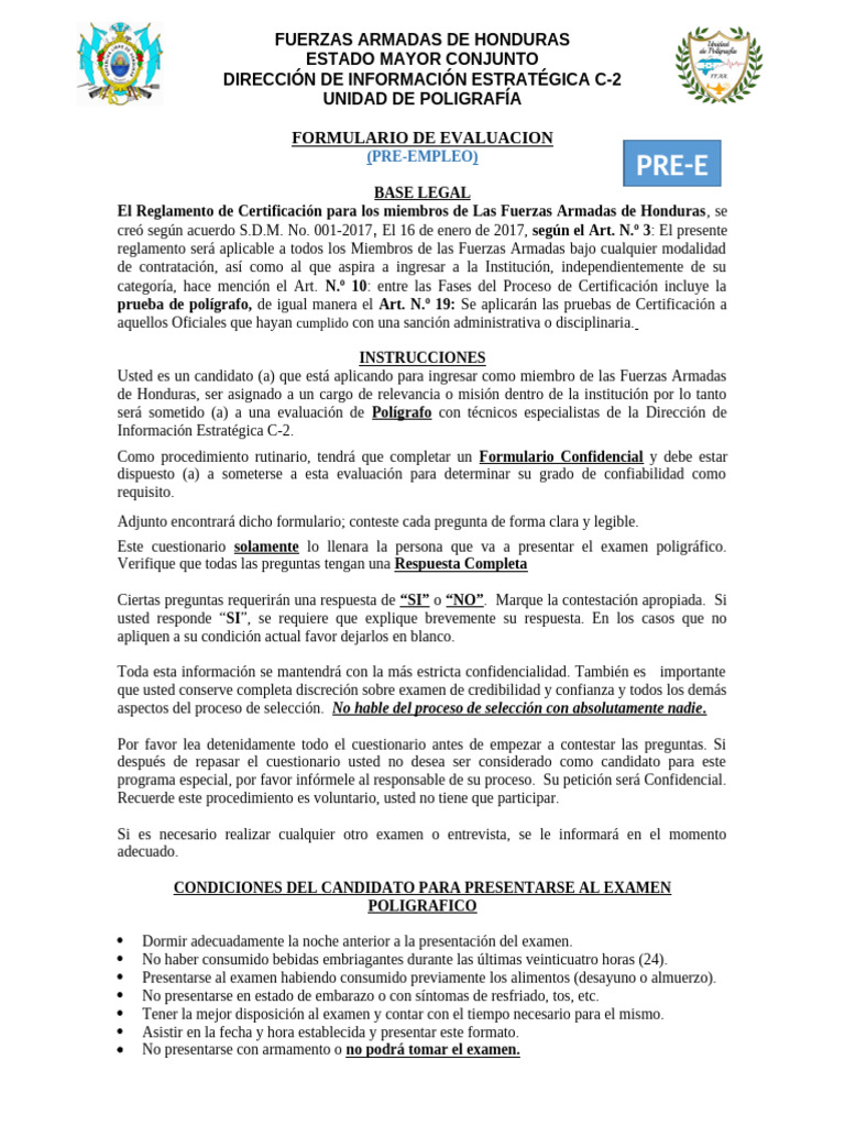Formulario Pre Empleo Corregido Die-C2 | PDF