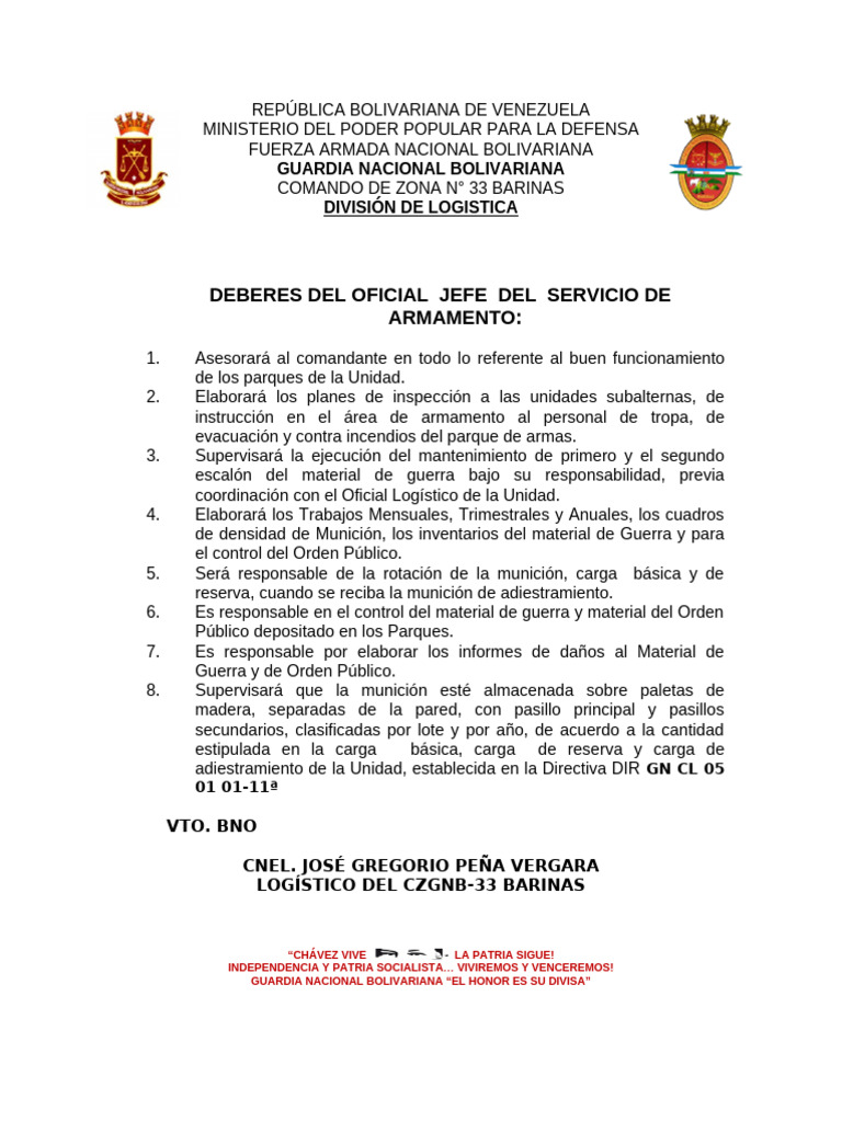 Deberes de Oficiales Parqueros | PDF