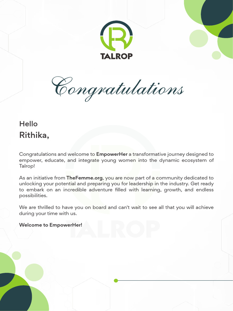 Welcome Letter Talrop Femme (1) 017000 | PDF