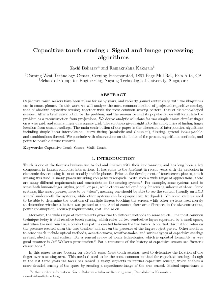 Capacitive Touch Sensing Algorithms | PDF | Touchscreen | Capacitor