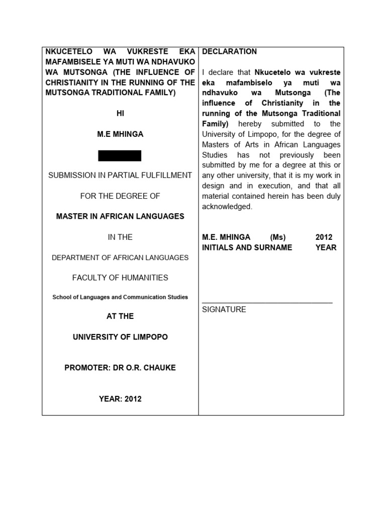 Christianity's Impact on Mutsonga Family | PDF