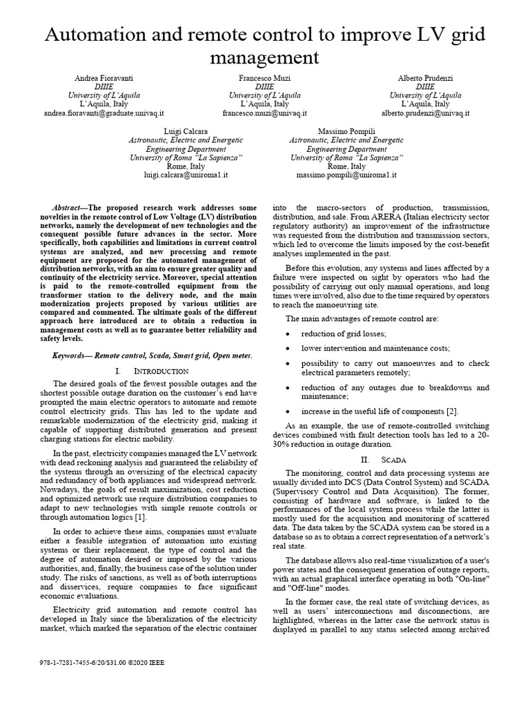 Automation and Remote Control To Improve LV Grid Management | PDF
