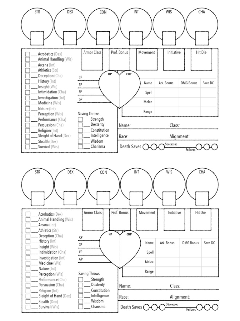 D&D Condensed Character Sheet Fillable | PDF