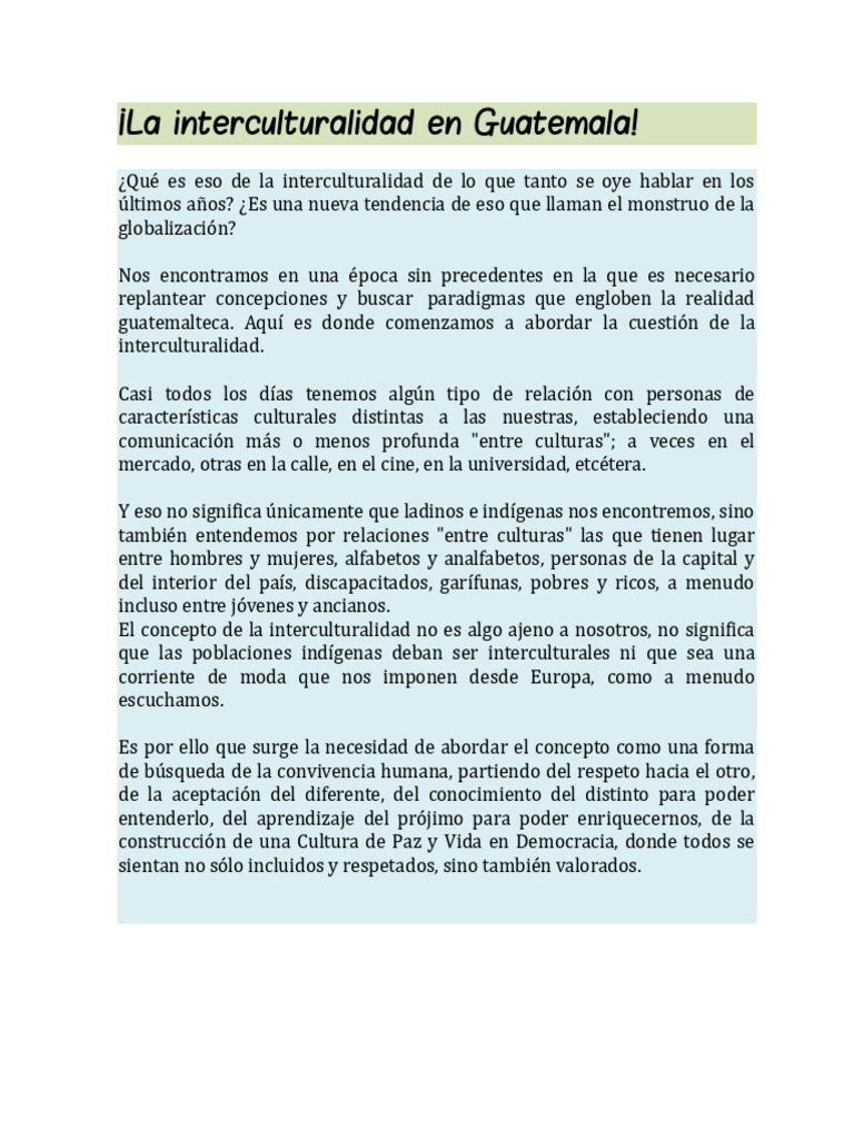 Articulo La Interculturalidad en Guatemala | PDF