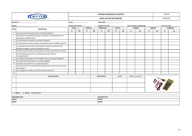 Tp-f-010 Check List Del Multimetro | PDF