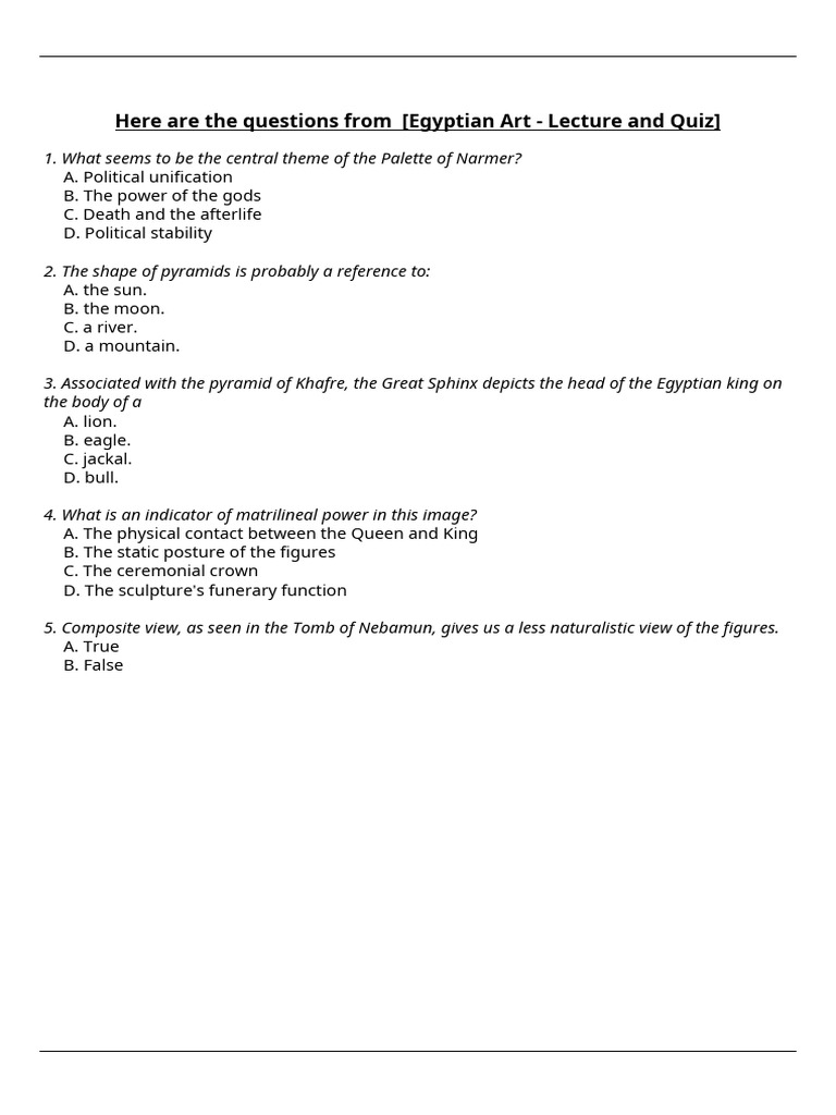 Egyptian Art - Lecture and Quiz | PDF