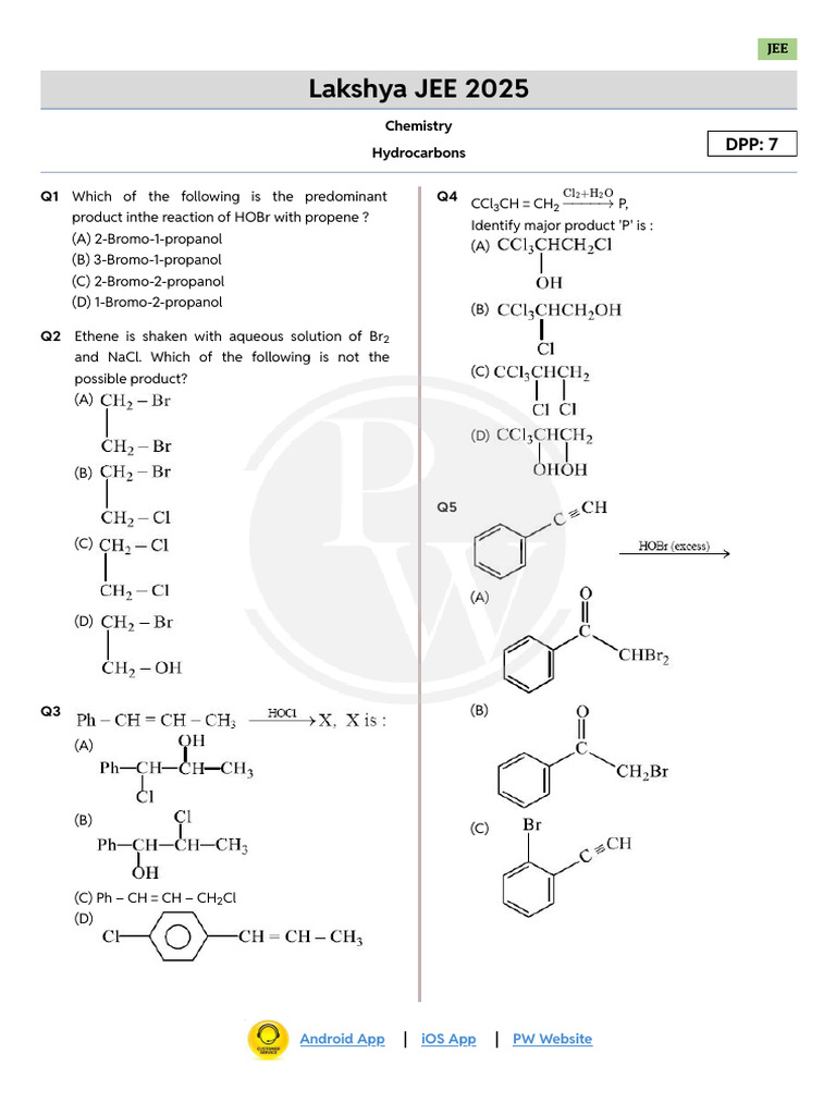 Hydrocarbon DPP 07 Lakshya JEE 202566839dbd0fd4890018d1da60 | PDF