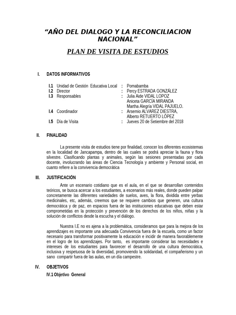 PLAN ESPECIFICO DE EXCURSION | PDF