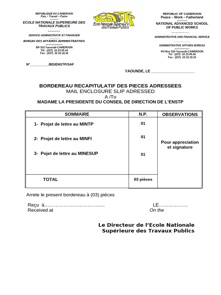 Bordereau de Transmission Lettre A La PCD | PDF
