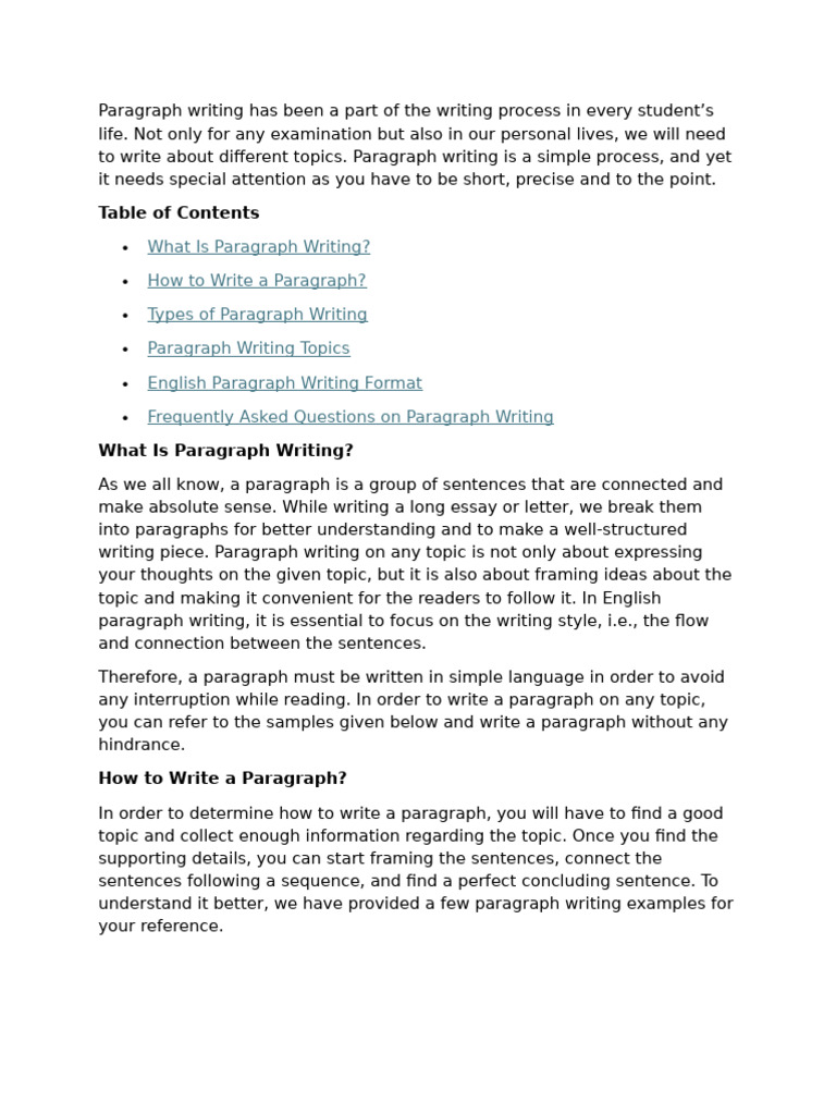 Paragraph Writing Has Been A Part of The Writing Process in Every ...