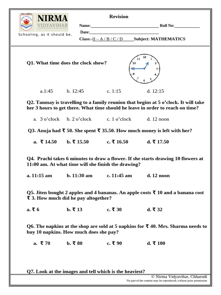 STD - 2 - MATH - Revision | PDF